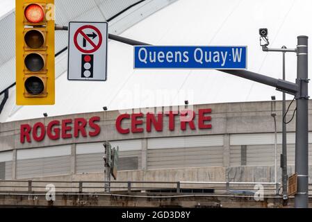 Rogers Centre sign in the home stadium of the Blue Jays baseball team ...