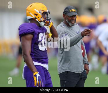 August 8, 2021: LSU defensive back Cameron Lewis (31) works a drill ...