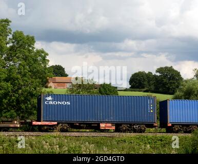 CRONOS shipping container on a freightliner train, Warwickshire, UK ...