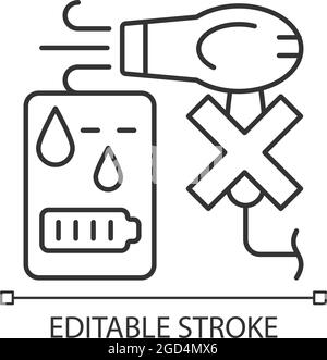 No hair dryer if powerbank wet black glyph manual label icon Stock ...