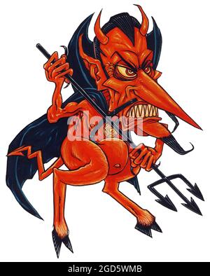 Cartoon red devil satan or Lucifer demon face with horns and a goatee ...