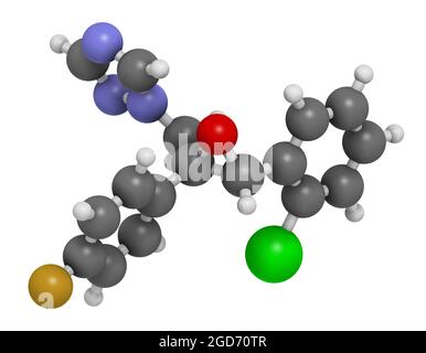 Epoxiconazole pesticide molecule. 3D rendering. Atoms are represented ...