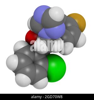 Epoxiconazole pesticide molecule. 3D rendering. Atoms are represented ...