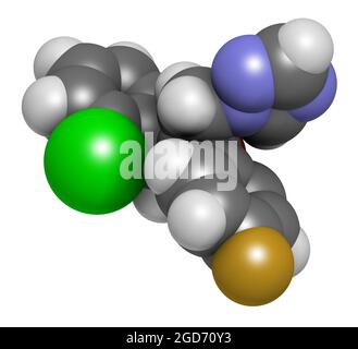 Epoxiconazole pesticide molecule. 3D rendering. Atoms are represented ...