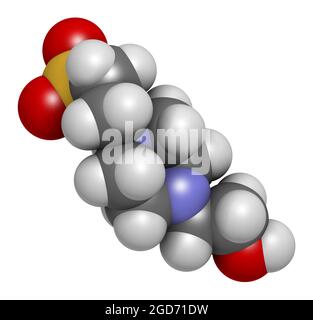 HEPES buffering agent molecule. 3D rendering. Atoms are represented as ...