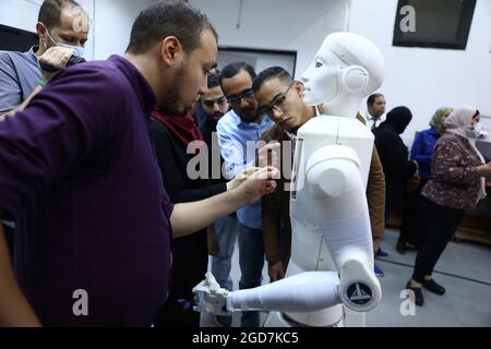 Cairo, Egypt. 11th Aug, 2021. Robotic nurse "Shams" is seen at Ain ...