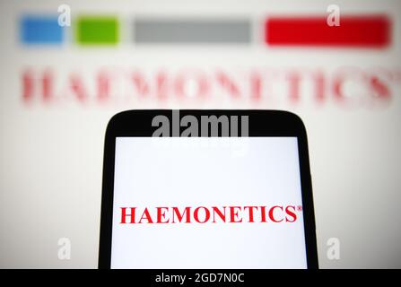 In this photo illustration a Haemonetics Corporation logo is seen on a ...