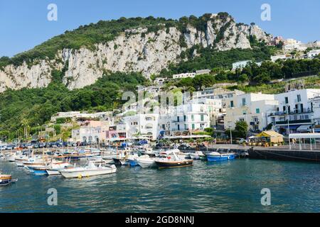 Marina Grande waterfront on the Island of Capri in the Gulf of Naples ...