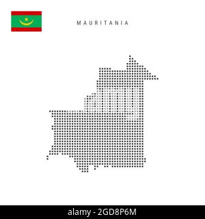 Dotted Map of Mauritania. Simple Silhouette of Mauritania. The National Flag of Mauritania. Set ...