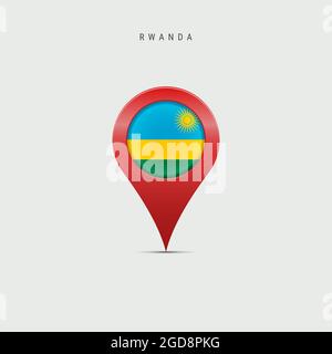 Teardrop map marker with flag of Rwanda. Rwandan flag inserted in the location map pin. Flat ...
