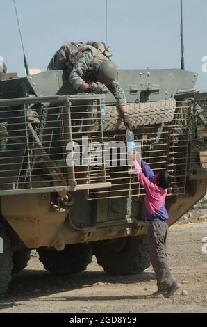 A U.S. Army M1126 Stryker vehicle is placed at the US-Mexico border as ...