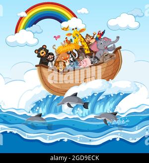 Noah's Ark with animals in the ocean scene illustration Stock Vector Image & Art - Alamy