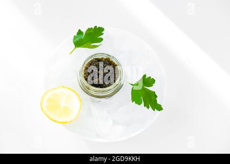 Appetizers of delicious delicatessen, natural sturgeon black caviar ...