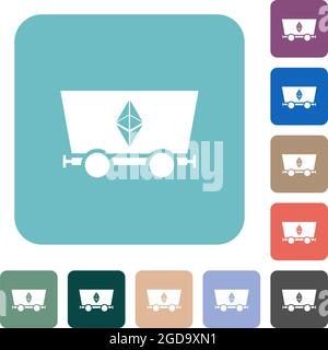 Ethereum classic criptocurrency mining white flat icons on color ...