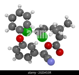 Cypermethrin insecticide molecule. 3D rendering. Atoms are represented ...