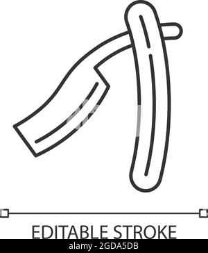 Straight razor icon, line art and black silhouette. Vintage shaving ...