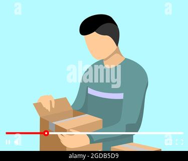 Man blogger recording media content on computer screen. Content ...