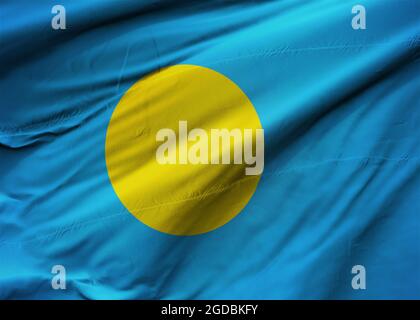 Republic of Palau flag blowing in the wind. Background texture ...