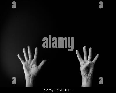 hand sign of number nine, isolated on white Stock Photo - Alamy