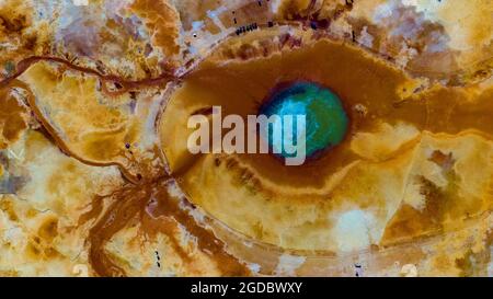 Aerial view of Aiken Spring, also called the "Devil's Eye" in the Gobi ...