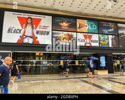 French CInema Theaters, Front, Movie Posters, Paris France, people ...