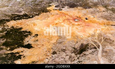 Aerial view of Aiken Spring, also called the "Devil's Eye" in the Gobi ...