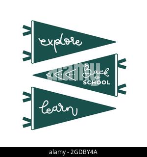 Back to school pennant flag set. First day of school. Outline icons ...