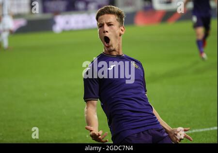 Anderlecht's Yari Verschaeren celebrates after scoring during a soccer ...