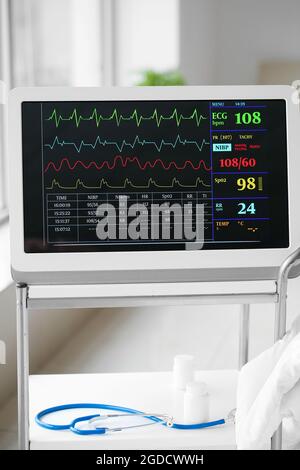 Cardiogram heart on digital table with stethoscope the doctor workplace ...