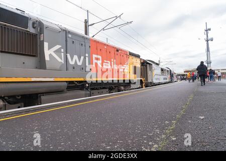 The Northern Explorer train, from Auckland to Wellington, pulling into ...