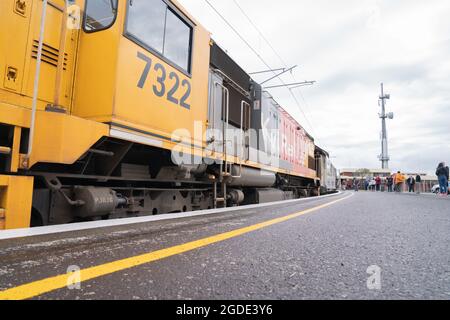 The Northern Explorer train, from Auckland to Wellington, pulling into ...