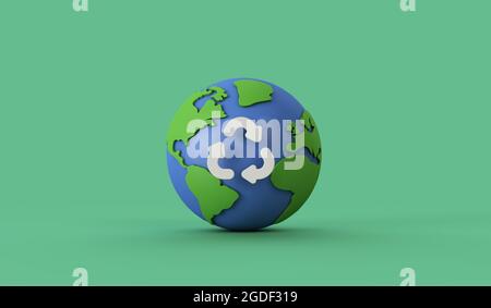 Global recycling. Earth model with a recycle symbol. 3d rendering Stock ...