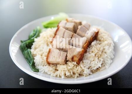 pork. BBQ Pork and Crispy Pork with Rice Stock Photo - Alamy