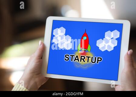 Tablet screen displaying a start up concept Stock Photo - Alamy