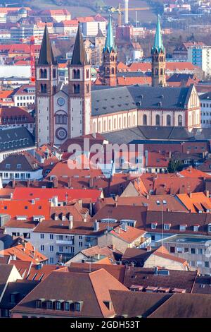 Aerial Winter View of Würzburg, Germany, with Snow-Covered Roofs and ...