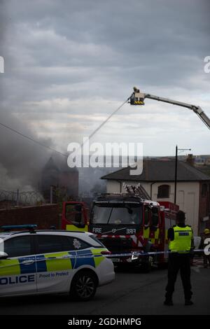 North Shields, UK, 13 August 2021. Firefighters fight large fire on ...
