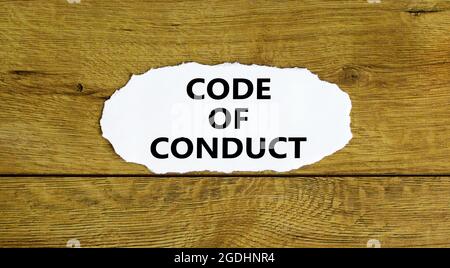 Code of conduct symbol. White paper with words 'Code of conduct' in ...