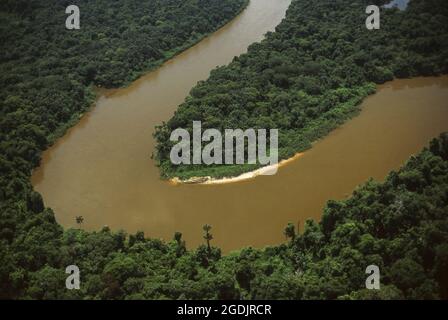 Aerial view of intact preserved dense forest with high biodiversity ...