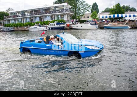 A Dutton Reef amphibious car in the river at Henley Royal Regatta 2021 ...