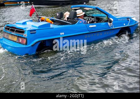 A Dutton Reef amphibious car in the river at Henley Royal Regatta 2021 ...