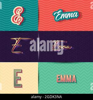 name EMMA in various Retro graphic design elements, set of vector Retro ...