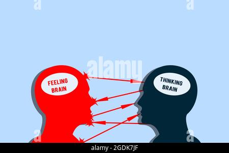 Feeling Brain and Thinking Brain Concept. Emotional Mind and Reasonable ...