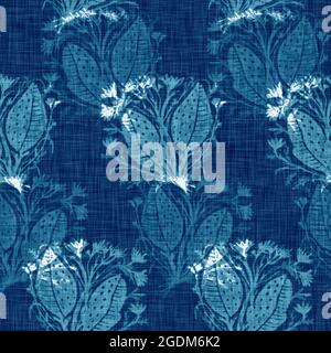 Cyanotypes blue white botanical linen texture. Faux photographic leaf ...