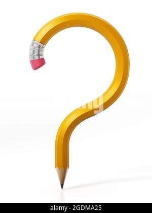 Question mark shaped yellow pencil isolated on white background. 3D ...