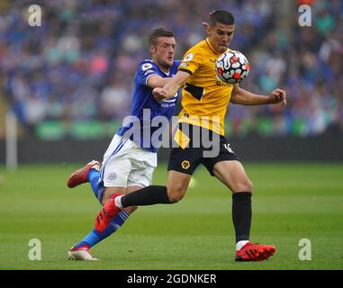 Jamie Vardy and Conor Coady of Leicester City celebrate at full time during the Leicester City ...