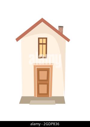 The house is simple cartoon. Cozy narrow rural dwelling in a ...