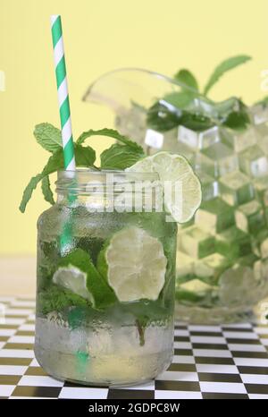 Fresh Mojito Cocktail on Checkered Table Stock Photo - Alamy