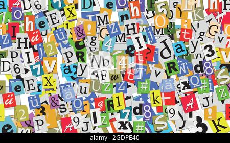 Vector cut newspaper and magazine letters, numbers, and symbols. Mixed ...