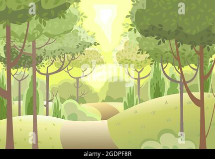 Road through the forest cartoon landscape Stock Vector Image & Art - Alamy