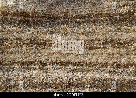 Alternation of layers of coarse sand and gravel in a sediment on the ...